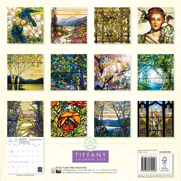 Tiffany Wall Calendar 2025 (Art Calendar) - Flame Tree Publishing
